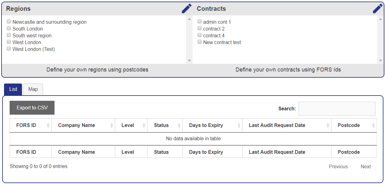 FORS Overseer Dashboard - FORS - Fleet Operator Recognition Scheme